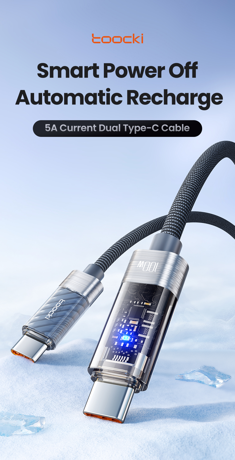 PD100W High Power Fast Charging Type C to Type C Cable Auto Power-off ...