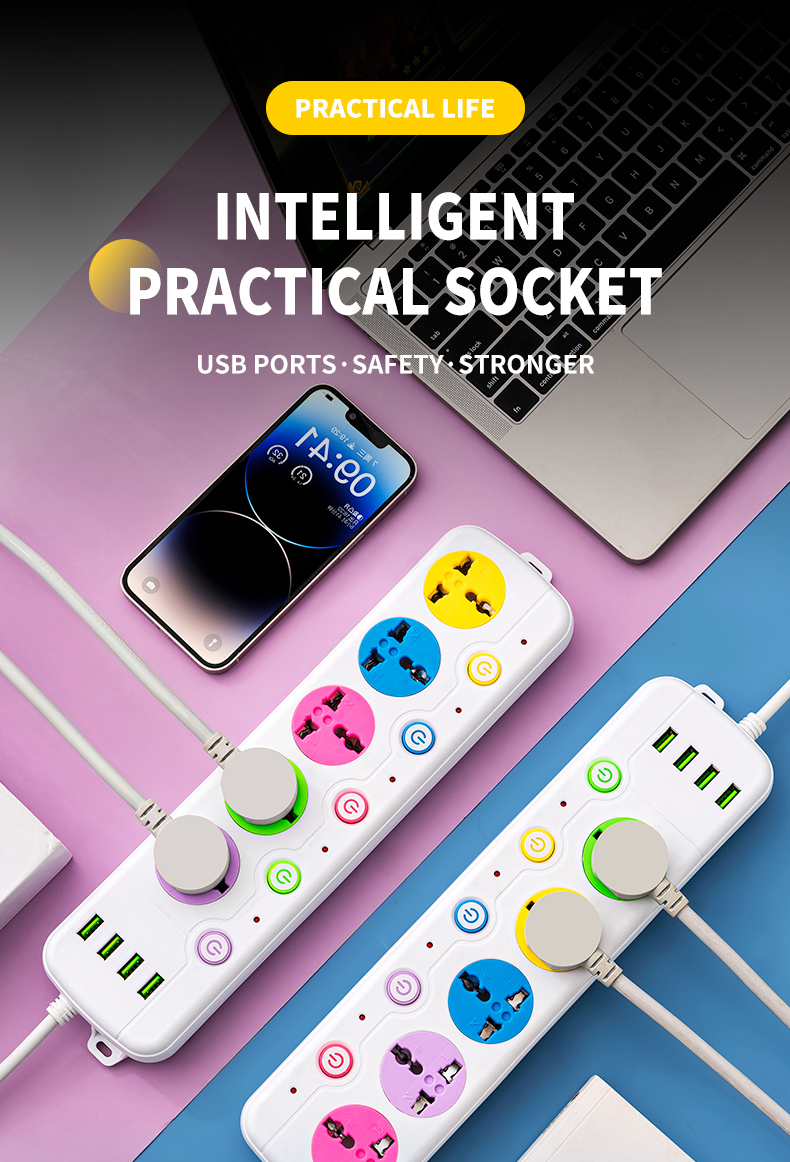 Extension Socket Power Strip 8 Metro 2500w Outlet Socket Usb Interface Plug Board Household