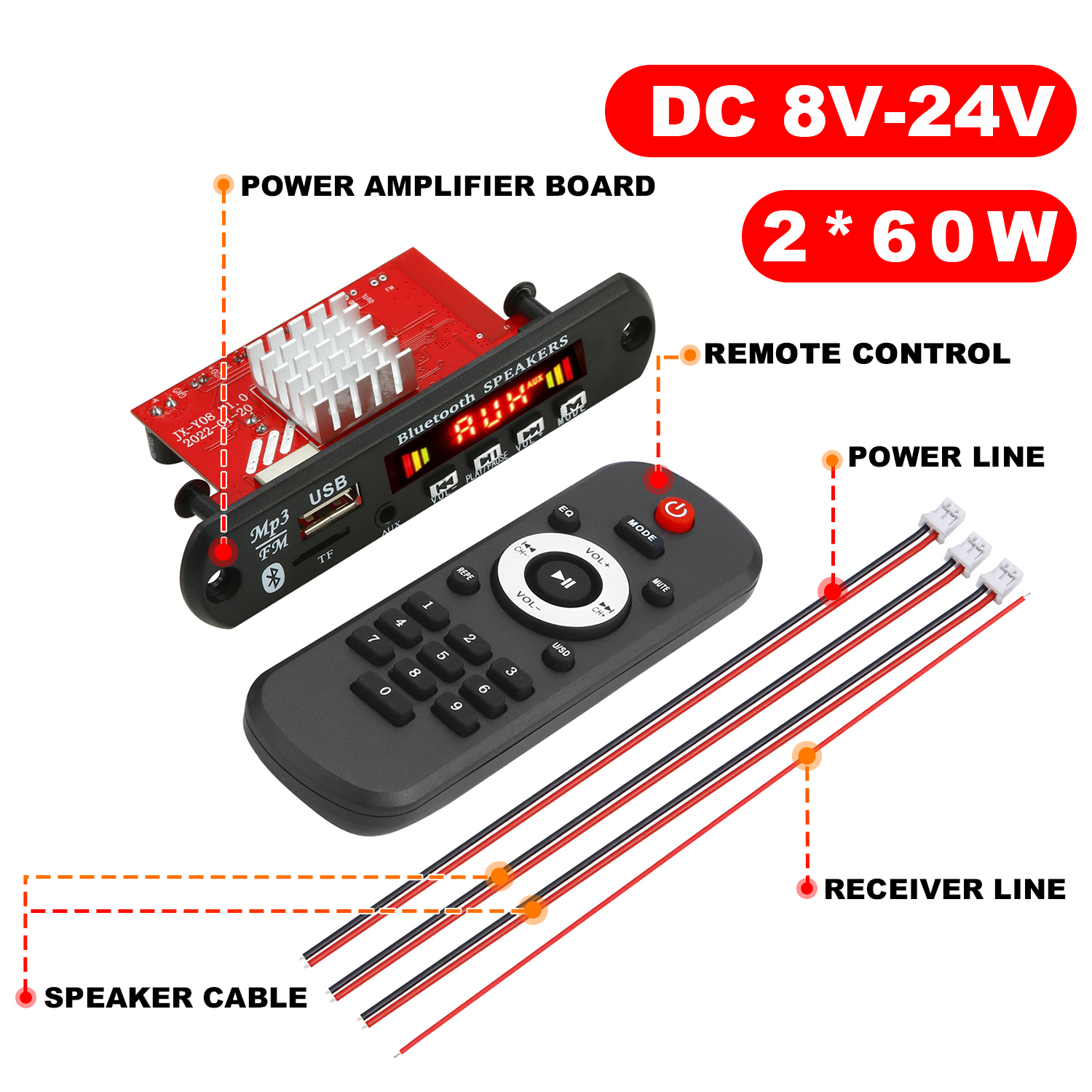 [Shopee Choice] 120W Bluetooth 5.1 MP3 Board 2x60W Audio Player 12V DIY ...