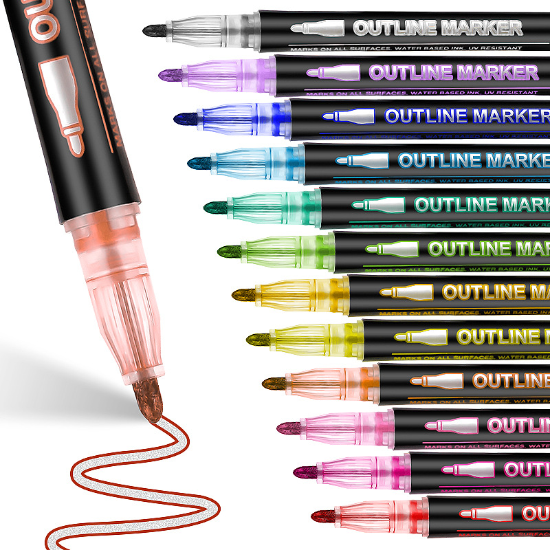 8/12/24 Colors Double Line Contour Pen Set Metallic Markers for DIY ...