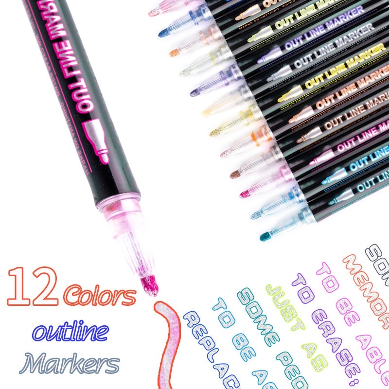 8/12/24 Colors Double Line Contour Pen Set Metallic Markers for DIY ...