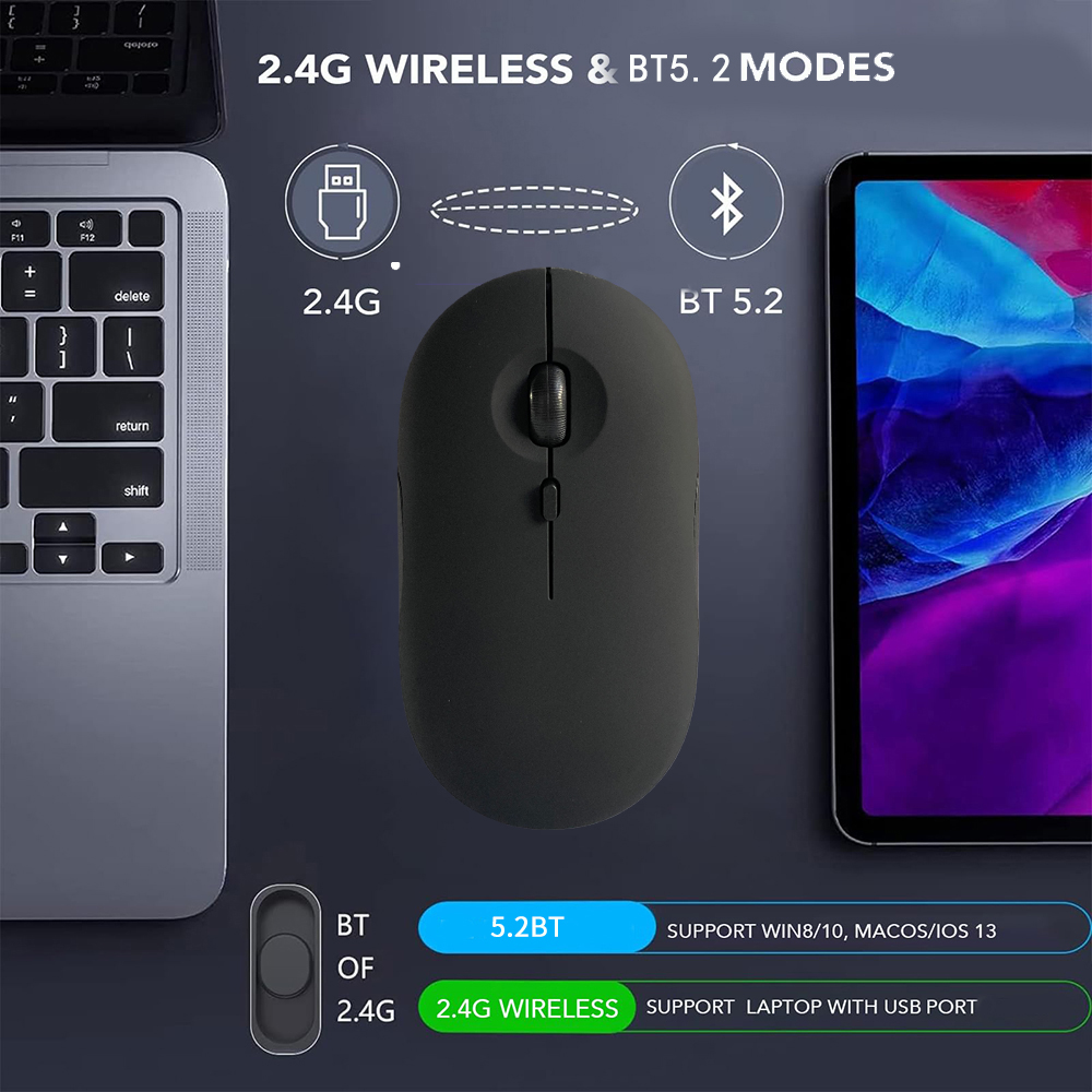 Bluetooth Mouse Wireless Rechargeable Dual Mode BT5.2 2.4G DPI Silent ...