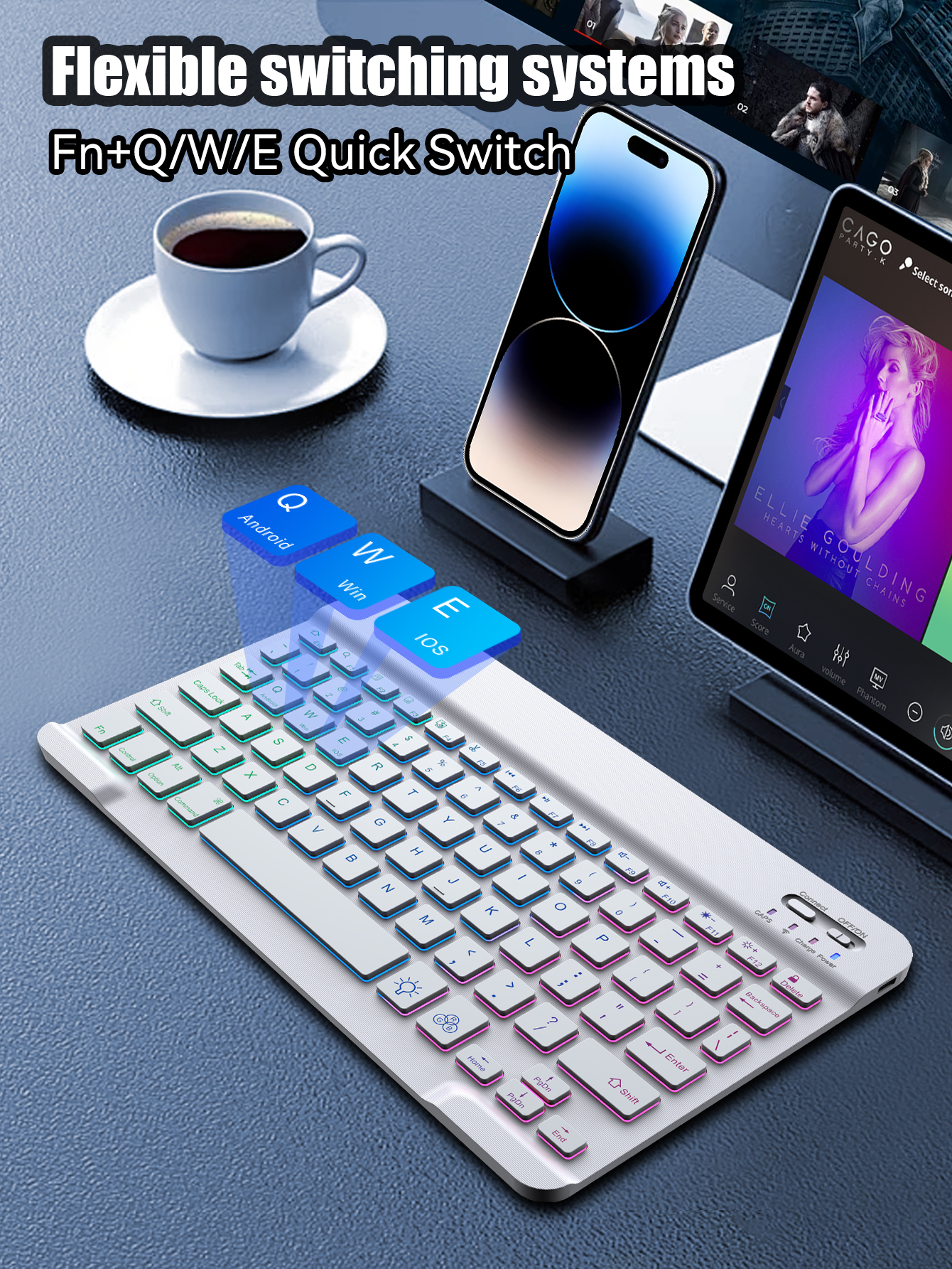 DANYCASE RGB Backlit Keyboard for iPad Android iOS Rechargeable 10inch ...