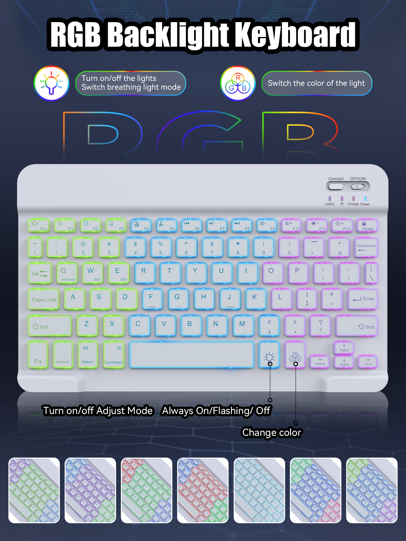 DANYCASE RGB Backlit Keyboard for iPad Android iOS Rechargeable 10inch ...