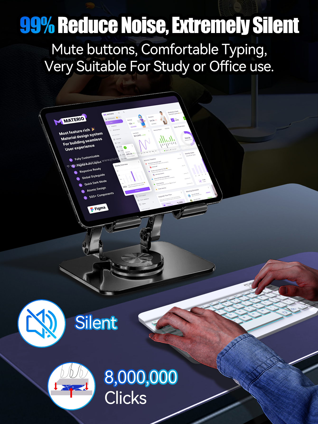 DANYCASE RGB Backlit Keyboard for iPad Android iOS Rechargeable 10inch ...