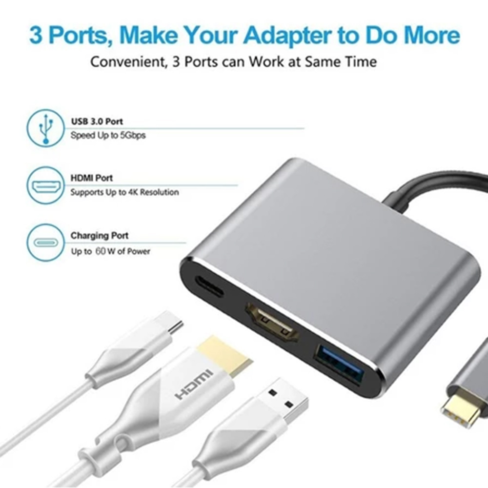New Type C Otg 3-in-1 Hub Usb C to Hdmi Adapter, 4k Hdmi and Pd Fast ...