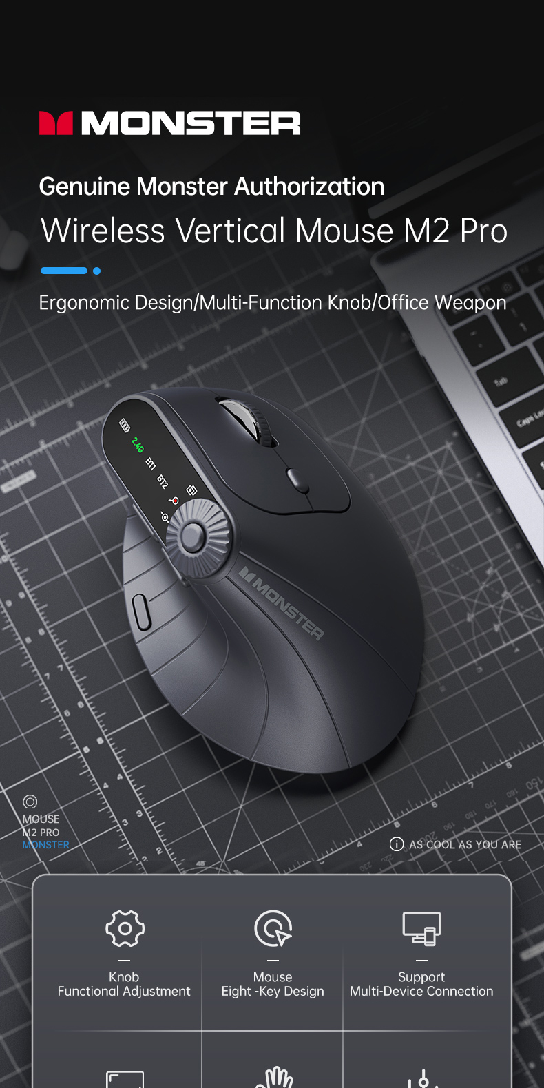 Monster M2Pro/M2MAX Wireless Mouse Ergonomic Vertical Mice LED 8 ...