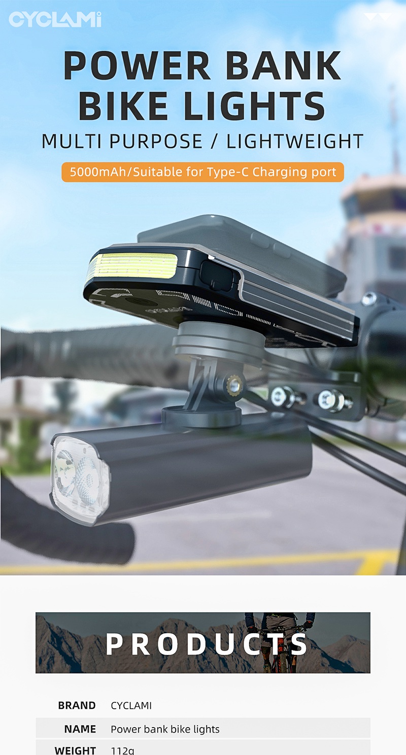 CYCLAMI Bicycle Light 5000mAh Daytime Headlight Ultralight Cycling ...