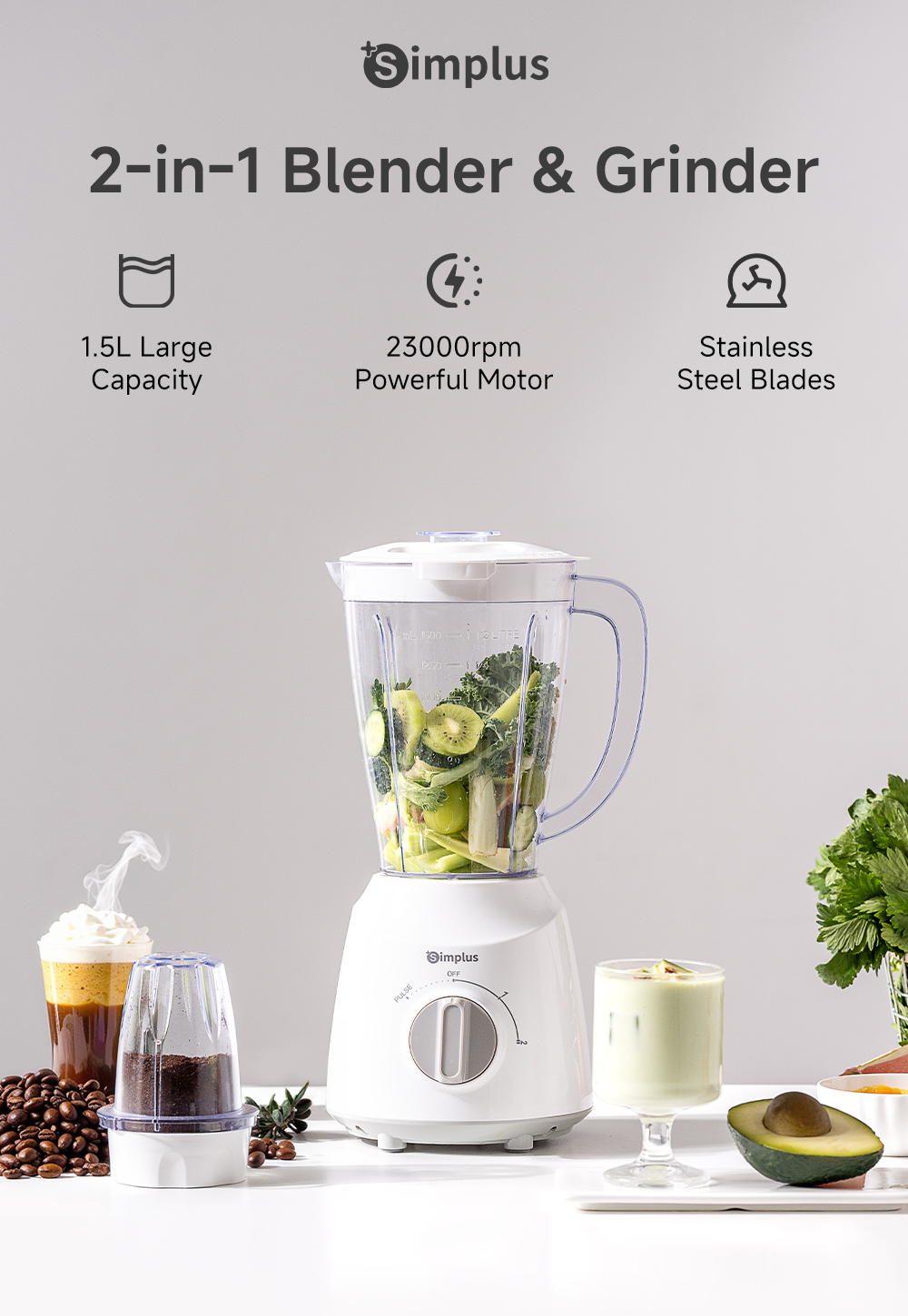 Simplus 2 in 1 Blender Juicer and Grinder Food Processor ...