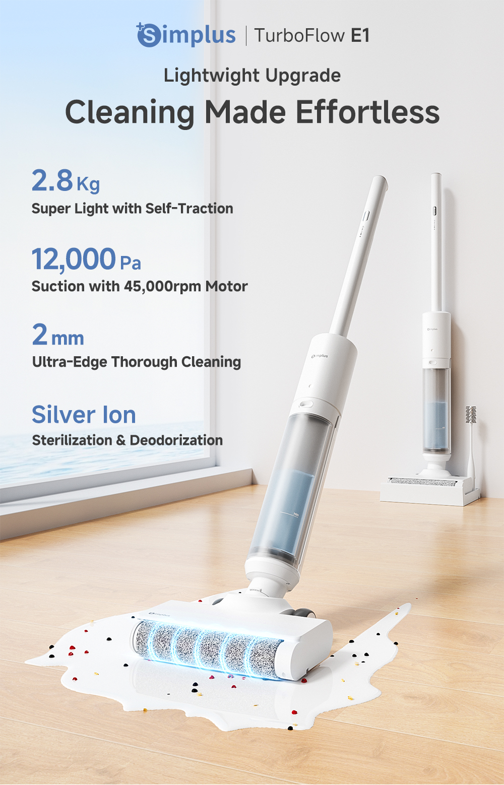 Simplus Cordless Wet & Dry Vacuum Cleaner Floor Cleaner and Mop with ...