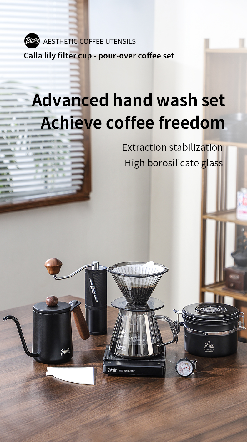 BINCOO Hand Brew Coffee Pot Set Manual Coffee Grinder Filter Cup ...