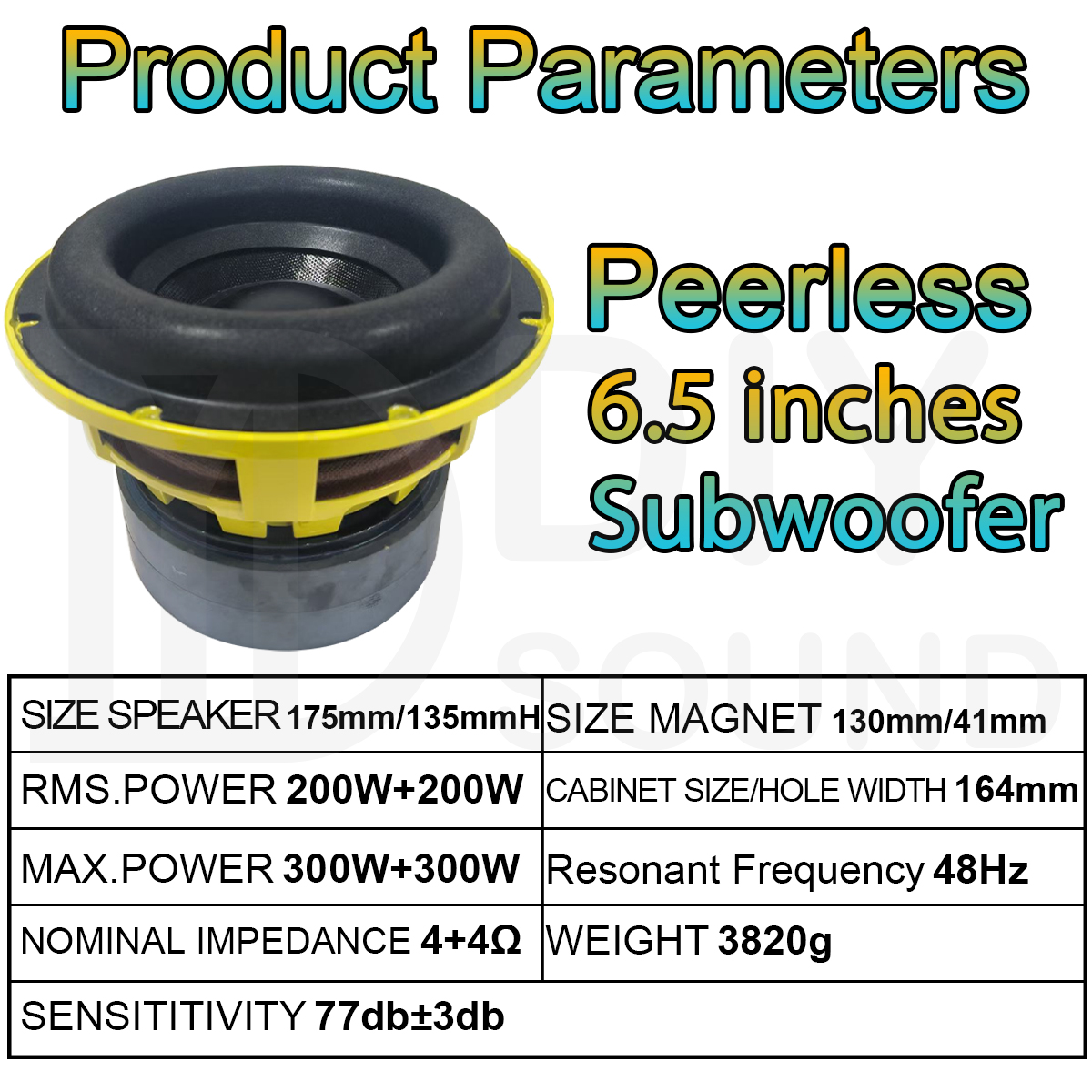 DIYSOUND Peerless 6.5 inch 4+4Ω 200+200W Subwoofer Speaker BASS Car ...