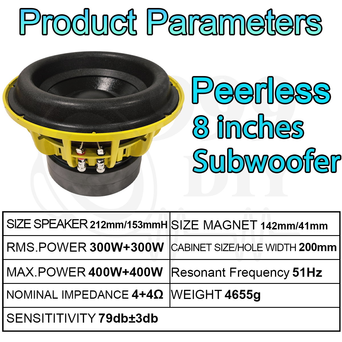 999DIY Peerless 8 Inch Subwoofer Speaker 4+4Ω 300+300W BASS Speaker ...