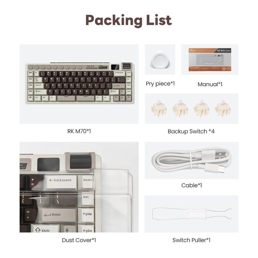 Royal Kludge RK M70 Mocha Grey 73 Key Tri-Mode Wireless With TFT Screen ...