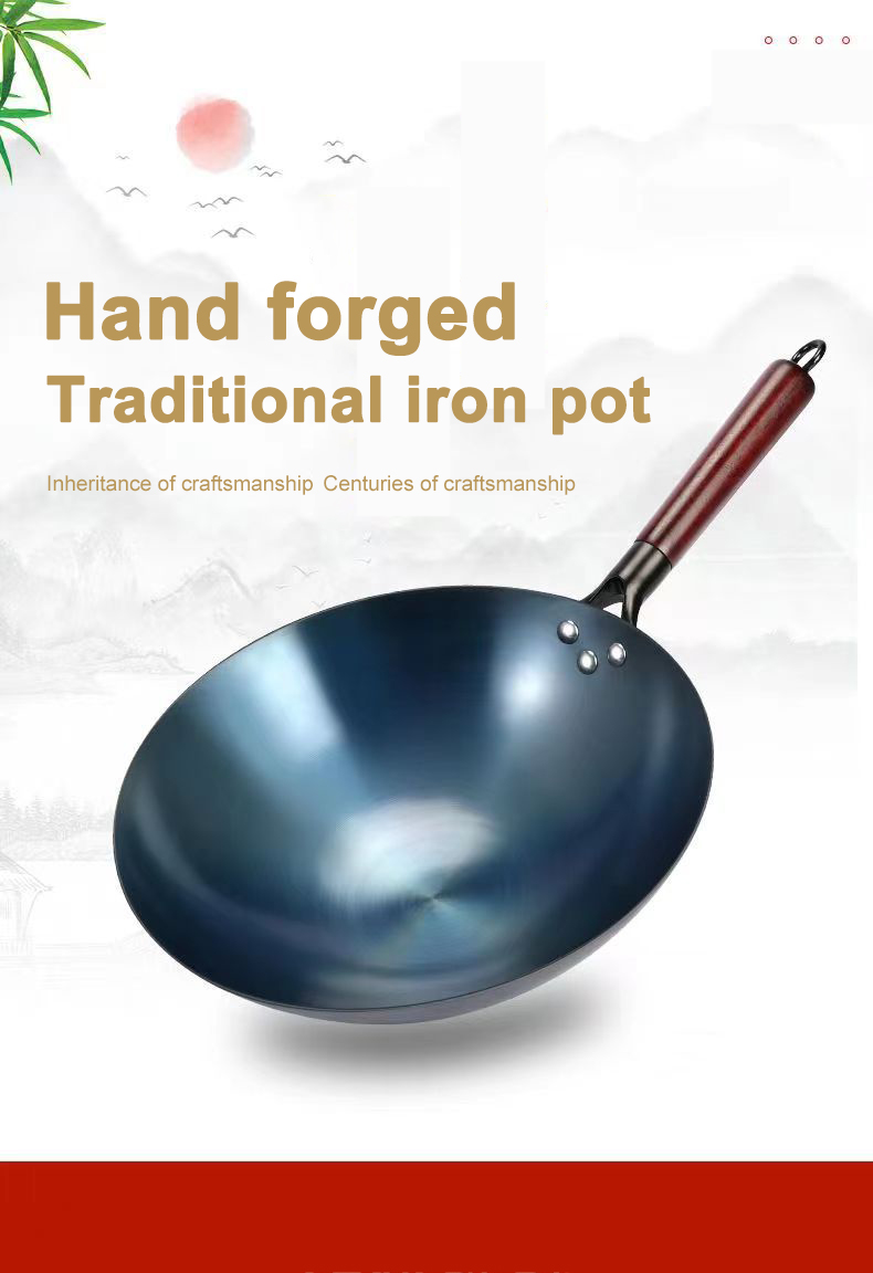 Authentic Chinese Non stick Wok Pan Carbon Steel Pan Nonstick 32/36 ...