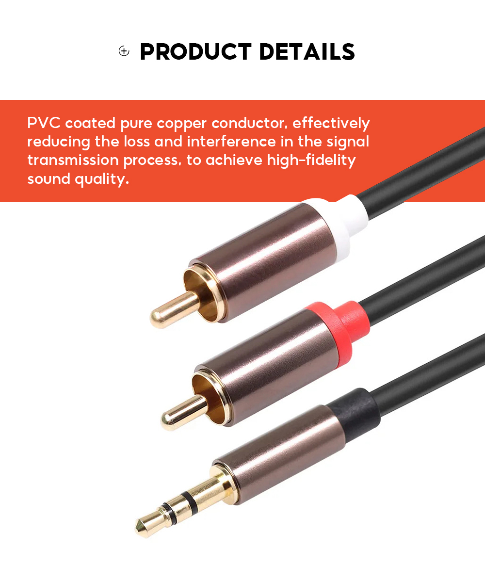 3.5mm Aux Cable to 2 RCA Jack Connector Audio Video High Quality for PC ...