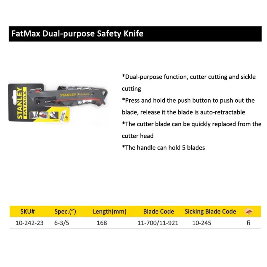 STANLEY 10-242-23 FatMax Safety Knife with 5 Blades Automatic ...