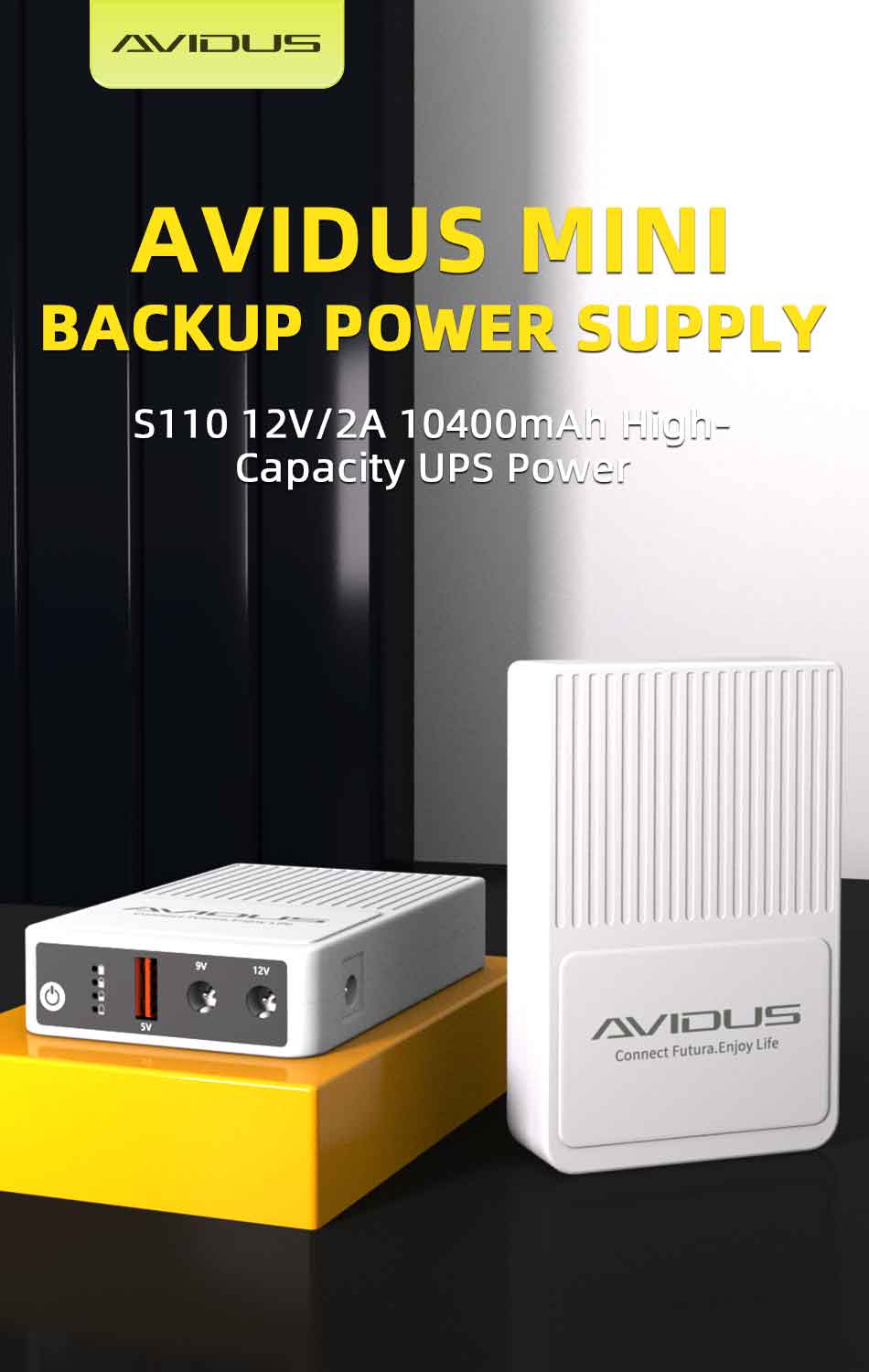 AVIDUS S110 10400mAh 2A Mini UPS Backup Power Supply 5V 9V 12V Voltage ...