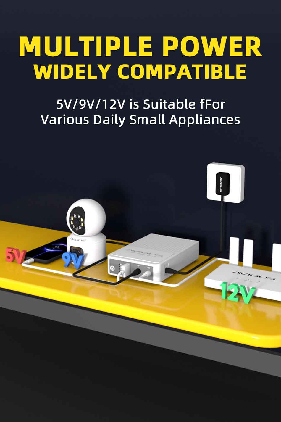 AVIDUS S110 10400mAh 2A Mini UPS Backup Power Supply 5V 9V 12V Voltage ...