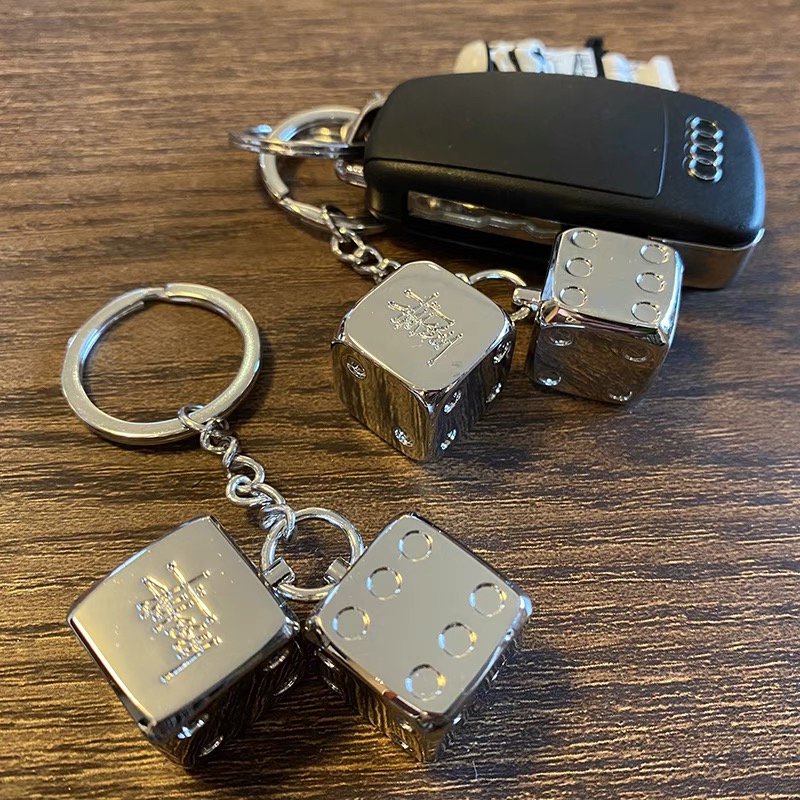 Street Wear STUSSY Silver METAL DICE KEYCHAIN DICE KEYCHAIN KEYCHAIN ...