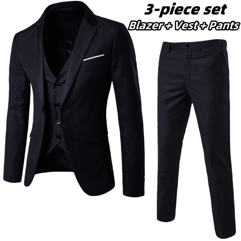 3 Piece Suit Men Blazer Lelaki Set Baju Tuxedo Slim Fit Blazer Man ...