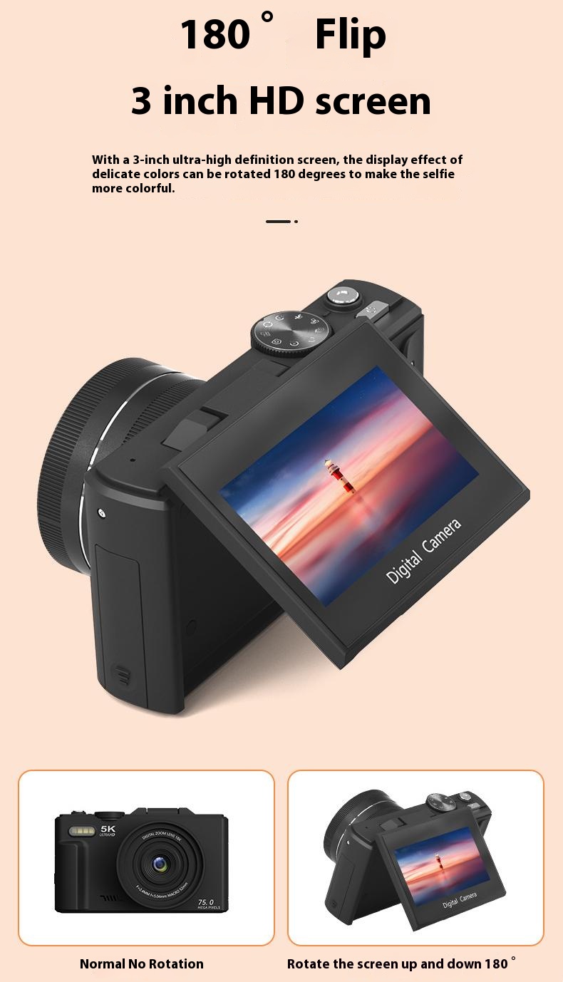 HJX WD08 Digital Camera for Photography, 5K Vlog Camera 3 Inch 180° Flip Screen 18x Digital Zoom ...