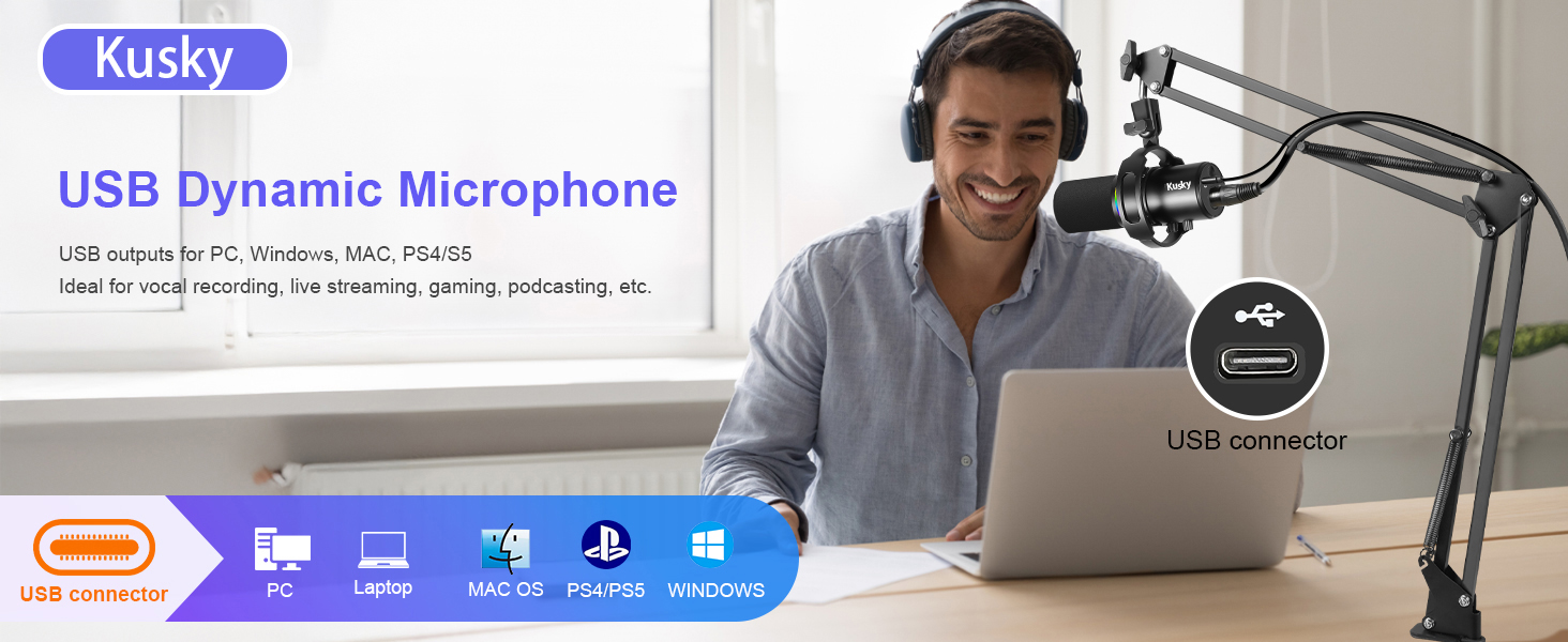 Kusky YU7 USB condenser gaming mic XLR Dynamic microphone with PC/Phone ...