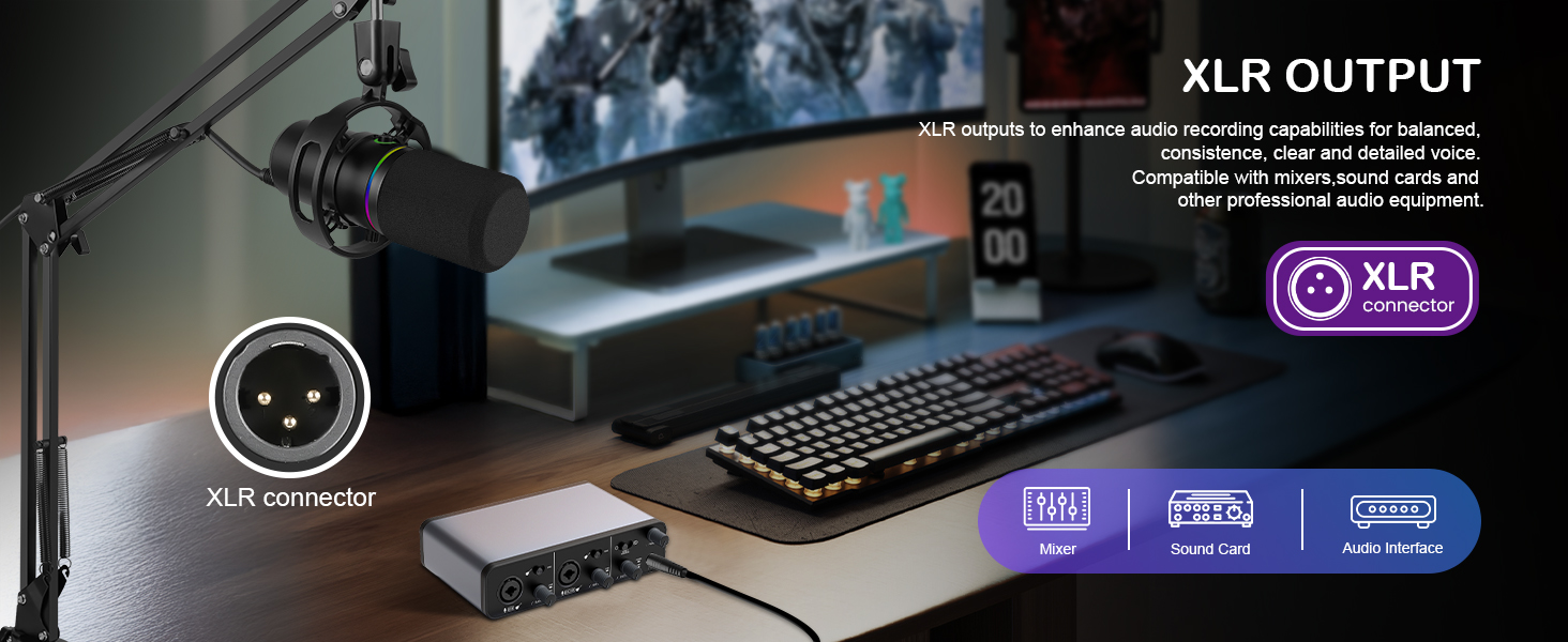 Kusky WM8 USB condenser mic XLR Dynamic microphone arm boom set for PC ...