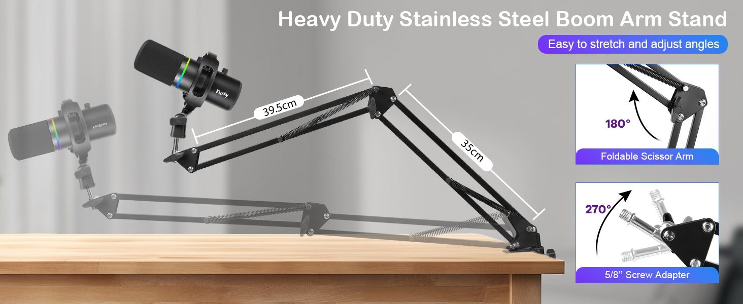 Kusky WM8 USB condenser mic XLR Dynamic microphone arm boom set for PC ...