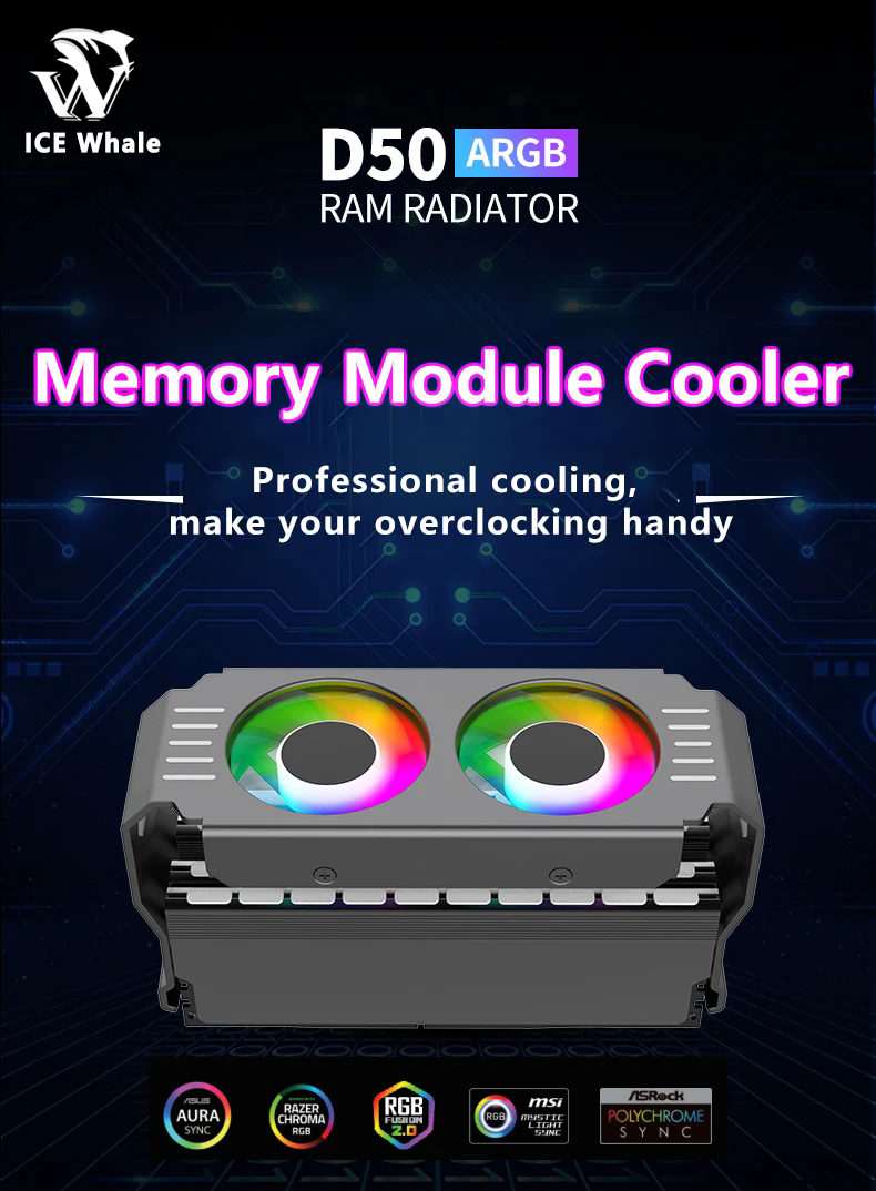 ICE Whale D50 RAM Heatsink Dual 5020 Fans ARGB Light Synchronous Memory ...