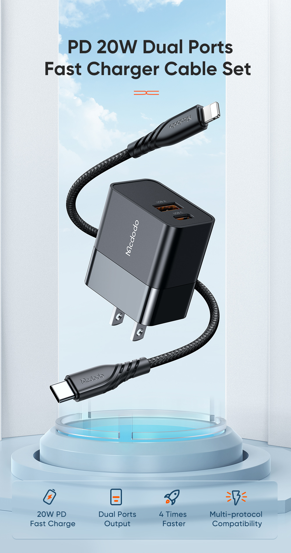 Mcdodo Charger PD 20W Fast charge Dual USB A+USB C Charger For iP 16 ...