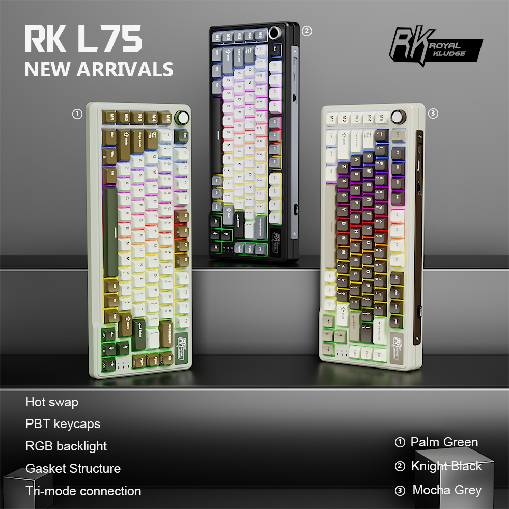 Royal Kludge RK L75 Mocha Grey 85 Key Diy Tri-Mode RGB Wired Bluetooth ...