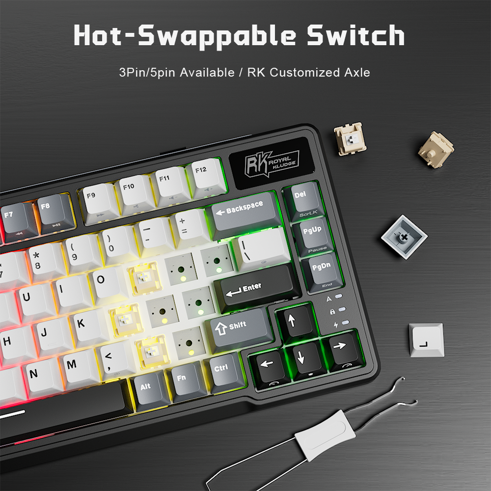 Royal Kludge RK L75 Mocha Grey 85 Key Diy Tri-Mode RGB Wired Bluetooth ...