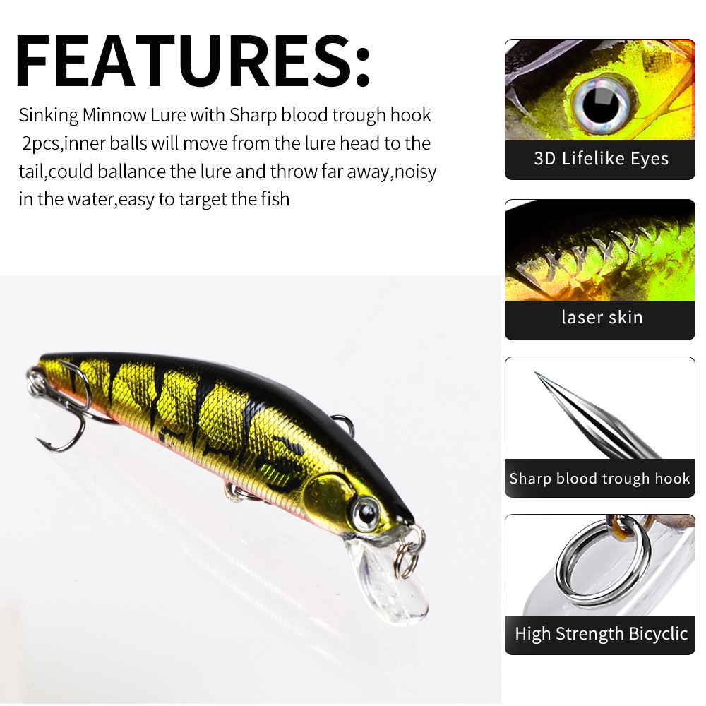 4pcs Boxxed Fishing Gear 8g/6.5g Sinking Minnow Fishing Lure Water Long Throw Lure Hard Bait ...