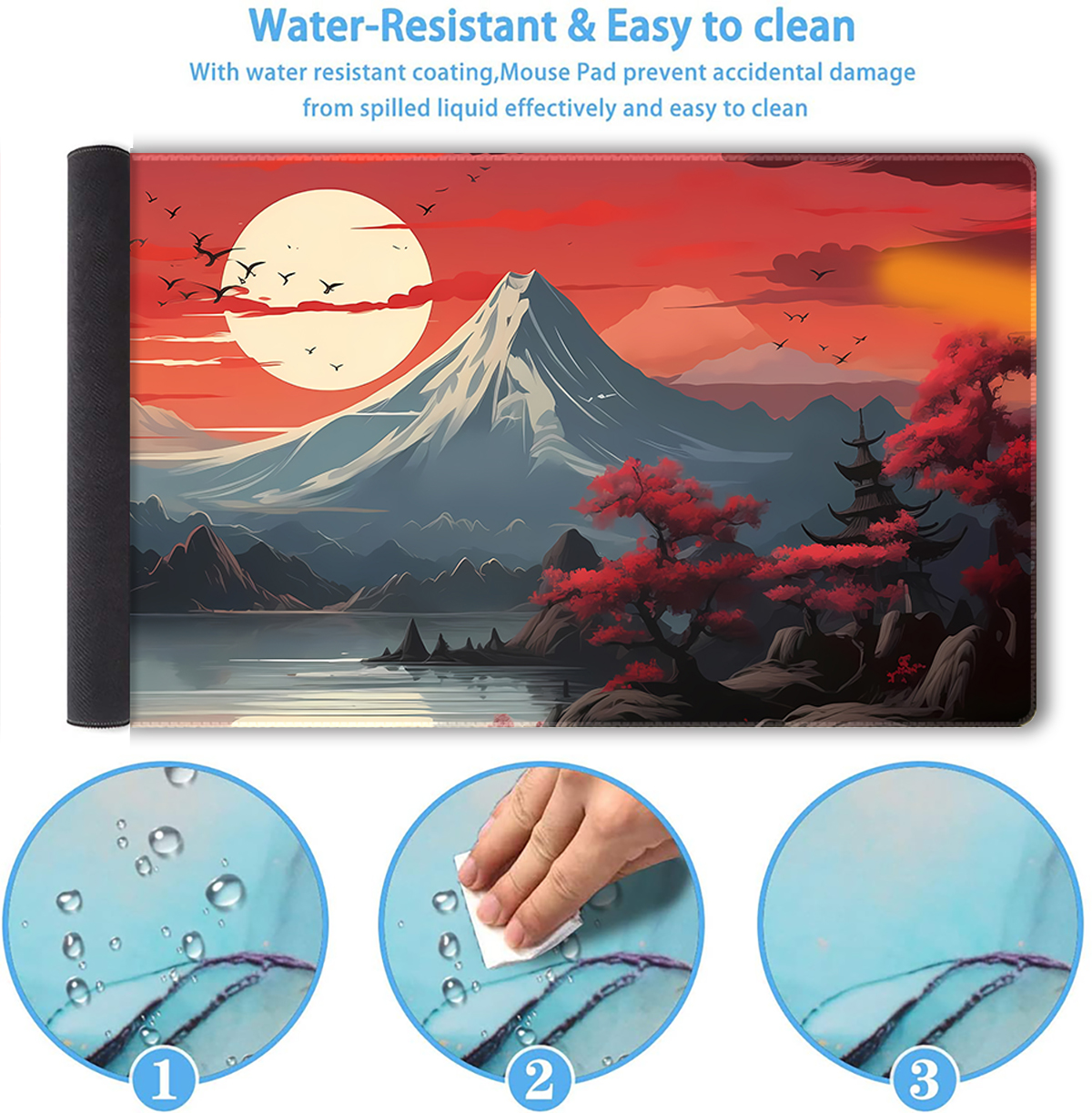 Midnight Full Moon Mt Fuji Japanese Gaming Desk Decor, Large Desk Mat ...