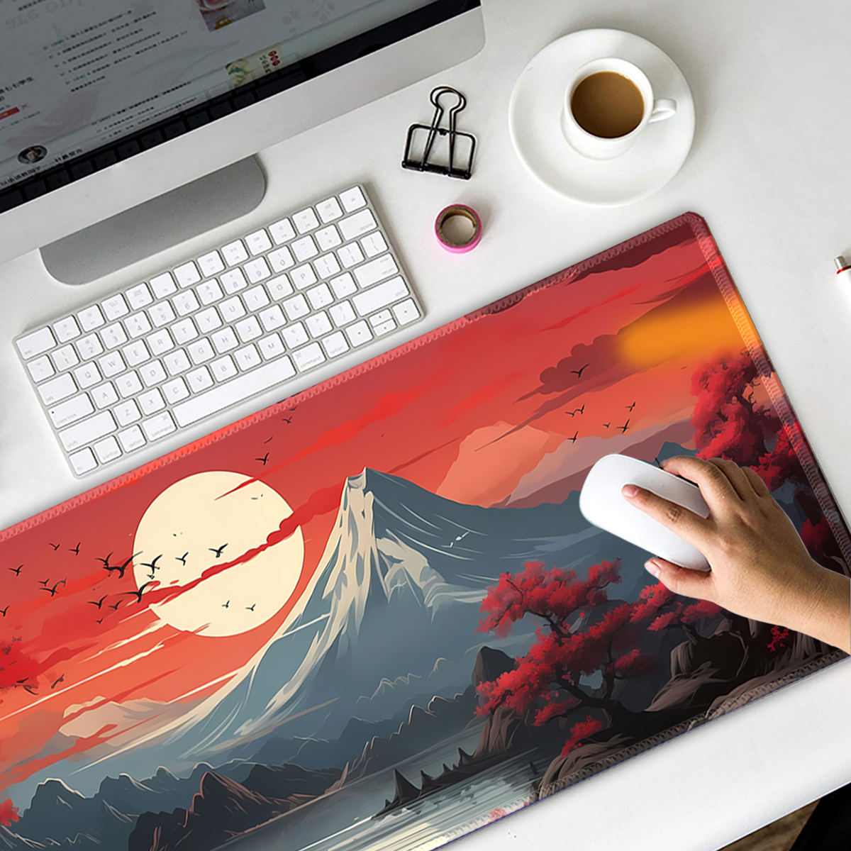 Midnight Full Moon Mt Fuji Japanese Gaming Desk Decor, Large Desk Mat ...