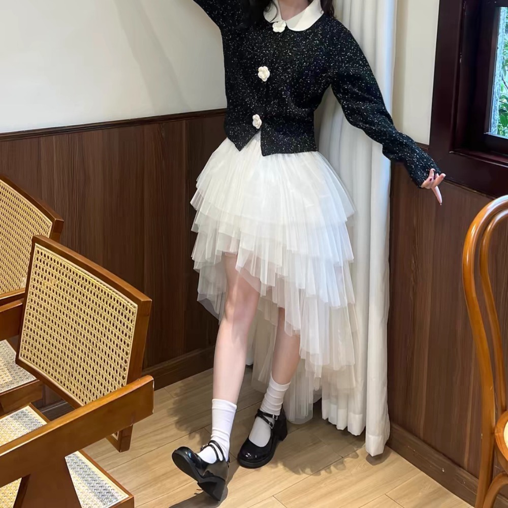 Alisa.Sonya Women's White Romantic Tulle Skirt Multi Layer Asymmetric ...