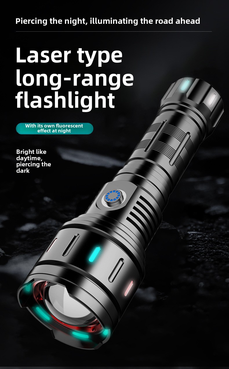 Tactical Flashlight - LED Laser Zoom w/Type-C Fast Charge & Safety ...