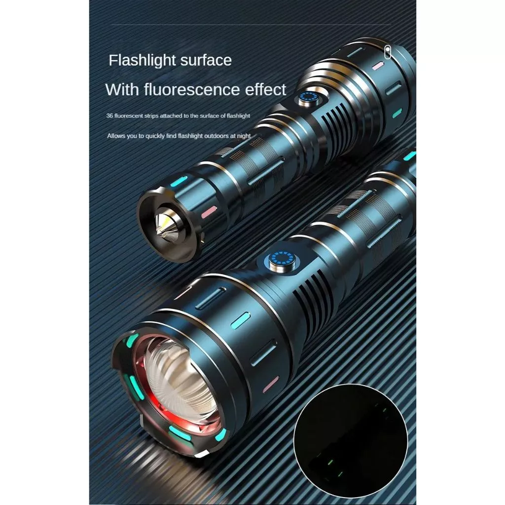 Tactical Flashlight - LED Laser Zoom w/Type-C Fast Charge & Safety ...