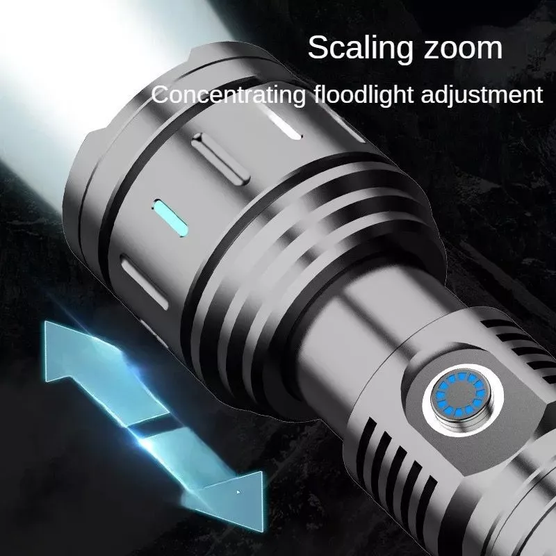 Tactical Flashlight - LED Laser Zoom w/Type-C Fast Charge & Safety ...