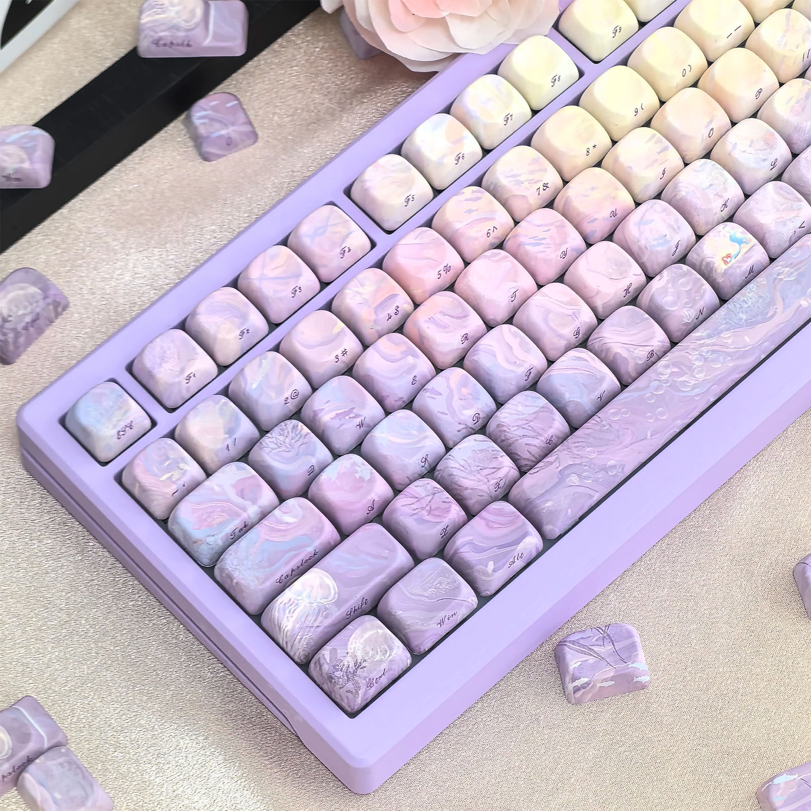 134 Keys Mermaid Keycaps Purple Dreamy Theme MOA Profile PBT Five-side ...