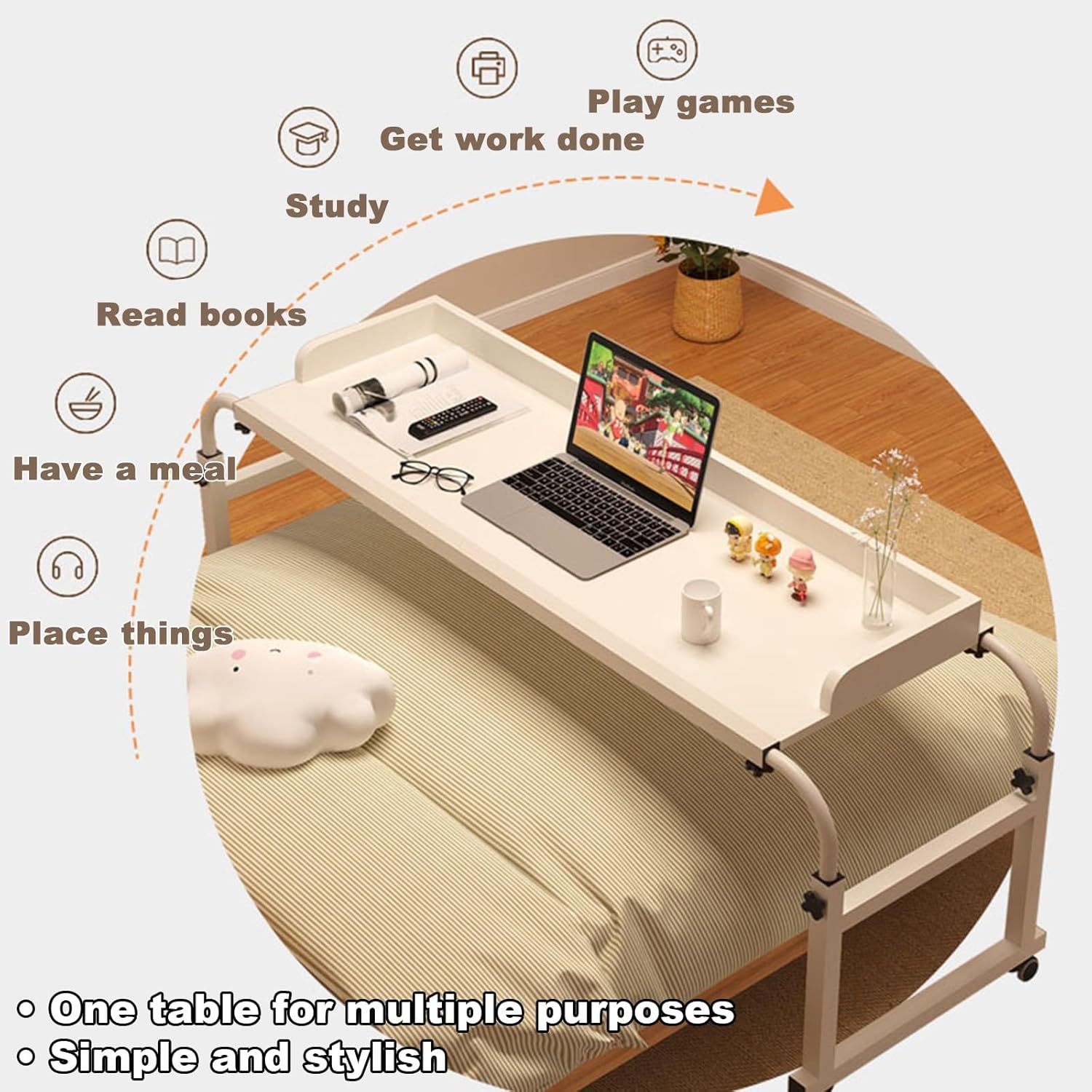 Laptop Table Computer Desk Study Table Mobile Adjustable Bed Side Table ...