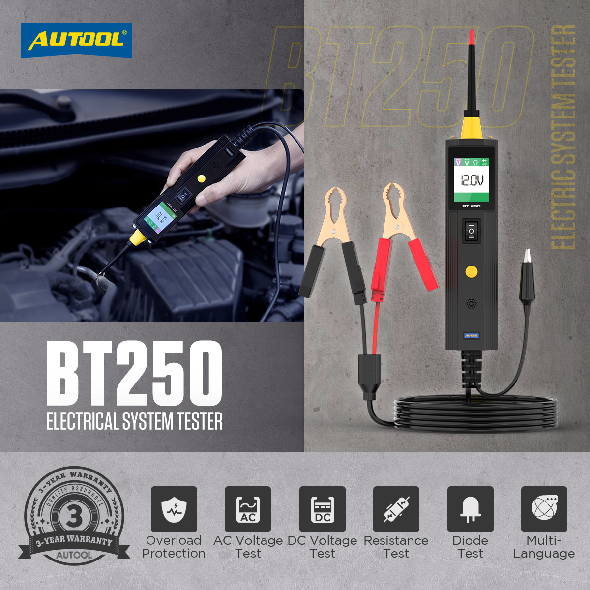 AUTOOL BT250 Digital Circuit Tester Electrical Diagnostic Tool Car ...