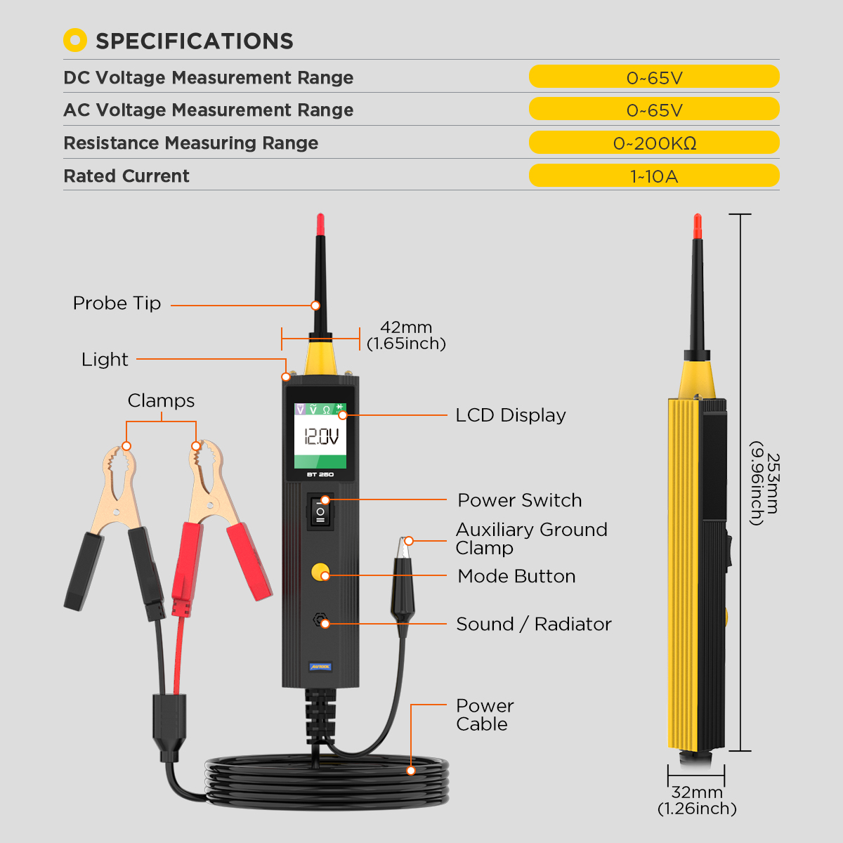 AUTOOL BT250 Digital Circuit Tester Electrical Diagnostic Tool Car ...