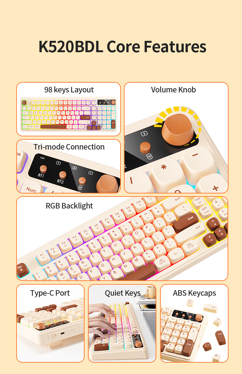 BOW K520 Series Rechargeable Ergonomic Gaming Keyboard RGB Backlight ...