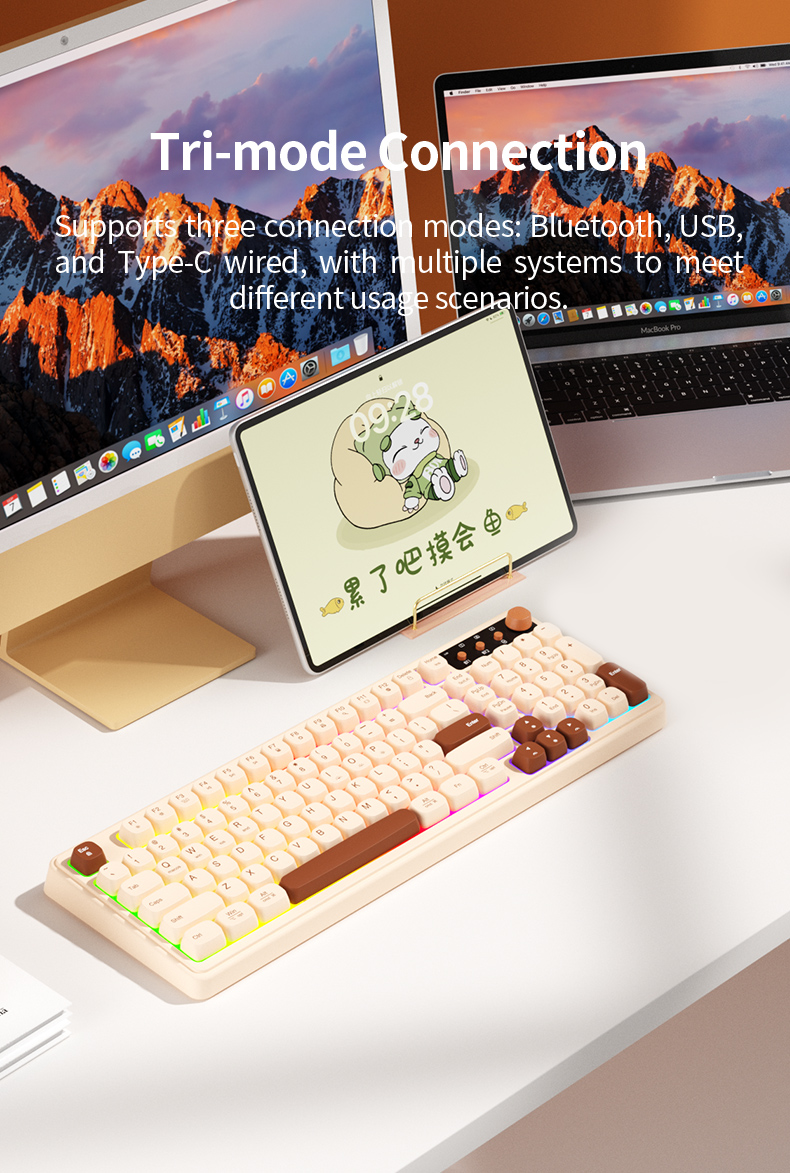 BOW K520 Series Rechargeable Ergonomic Gaming Keyboard RGB Backlight ...