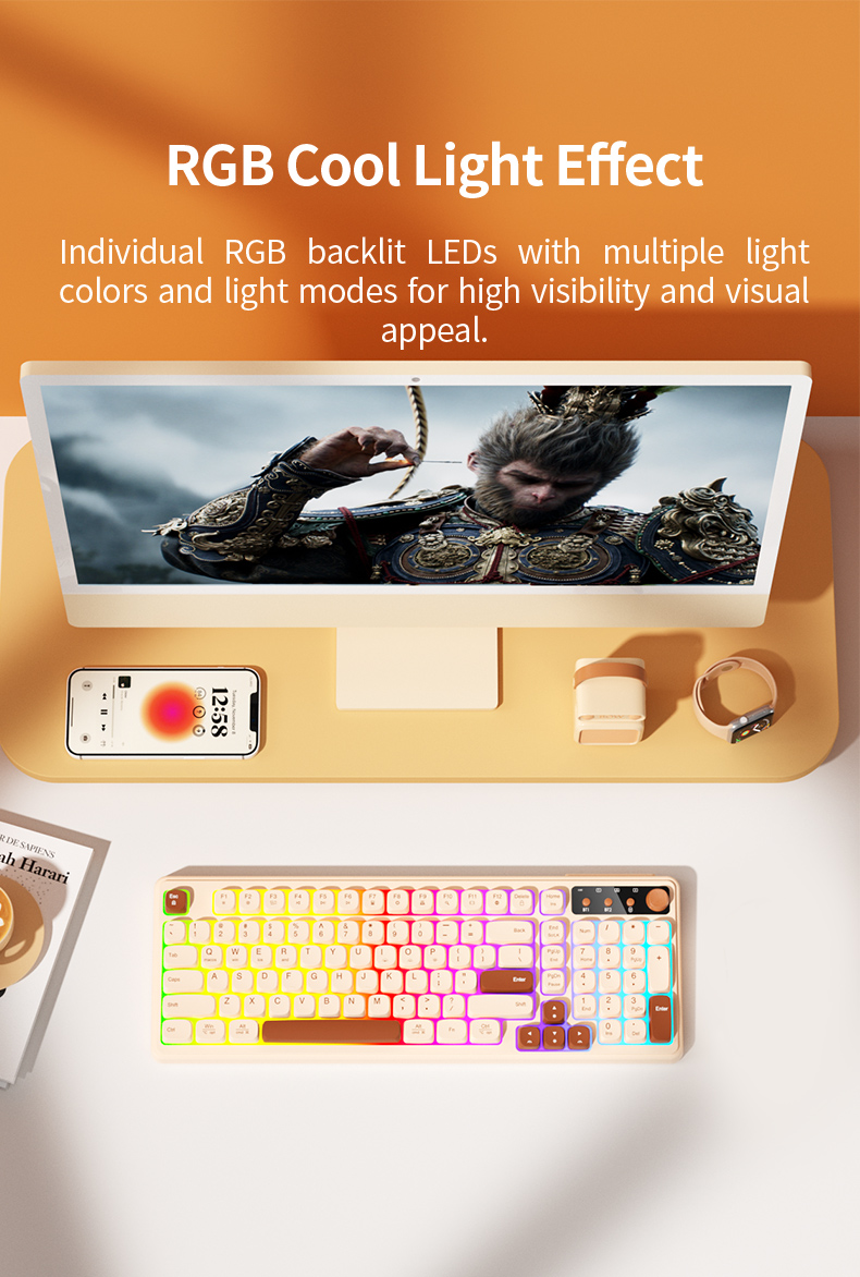 BOW K520 Series Ergonomic keyboard RGB Backlight Rechargeable Three ...