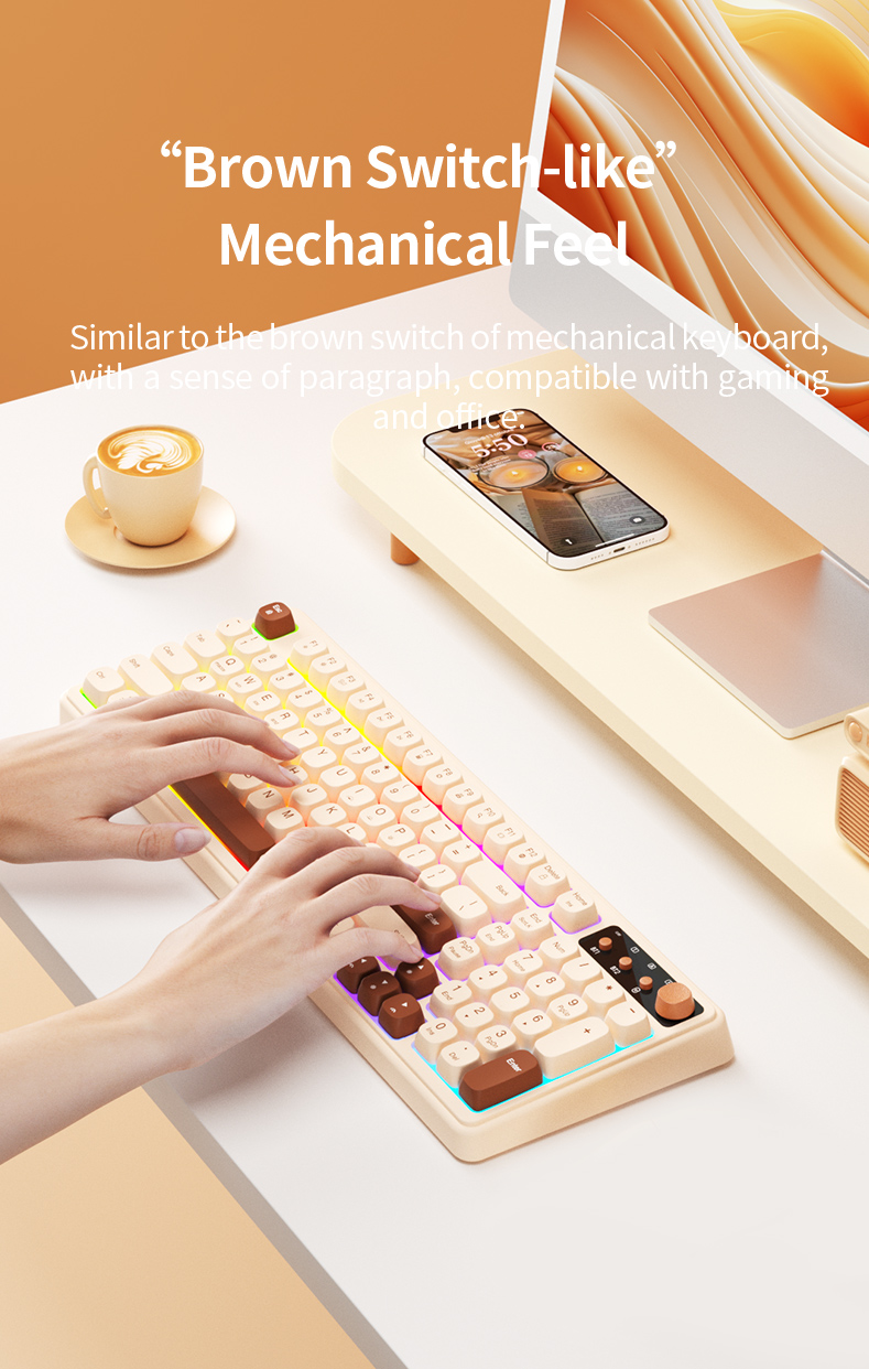 BOW K520 Series Ergonomic keyboard RGB Backlight Rechargeable Three ...