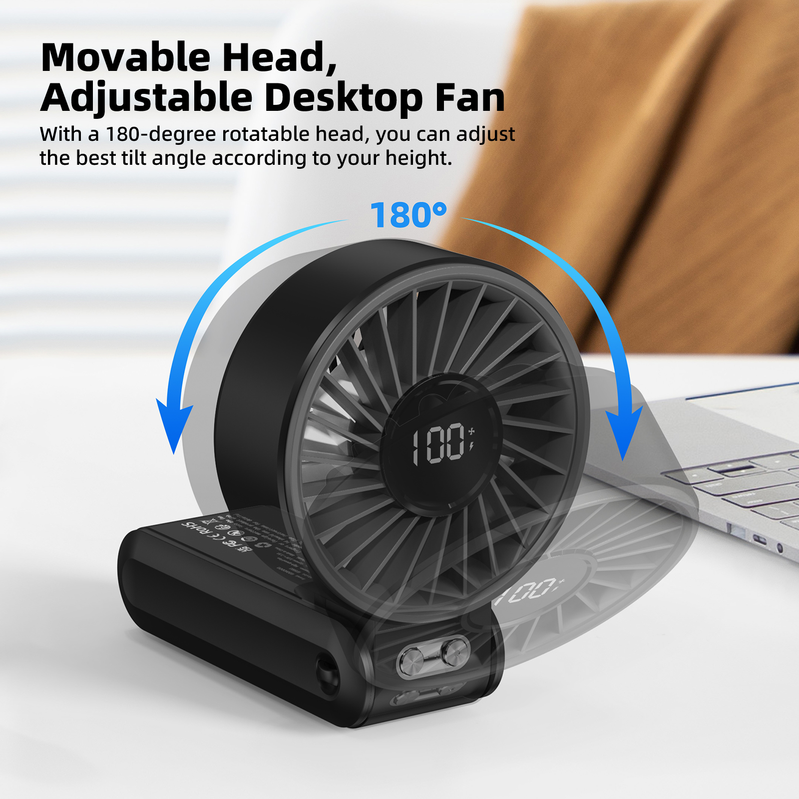 GOOJODOQ Fan GFS003 Foldable 4000 mAh Turbo Jet Mini Fan Rechargeable ...