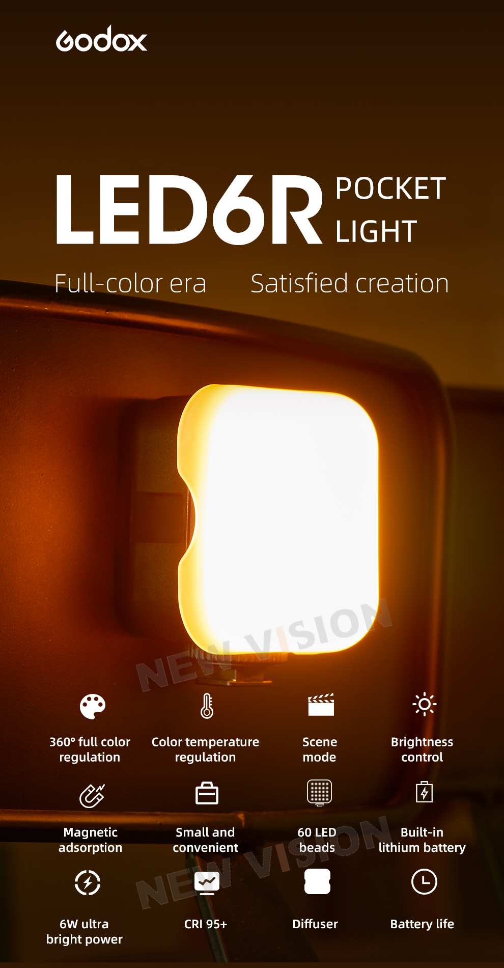 Godox LED 6R / 6 Bi RGB Video Light,Dimmable 0-360 Full Color 3200K ...